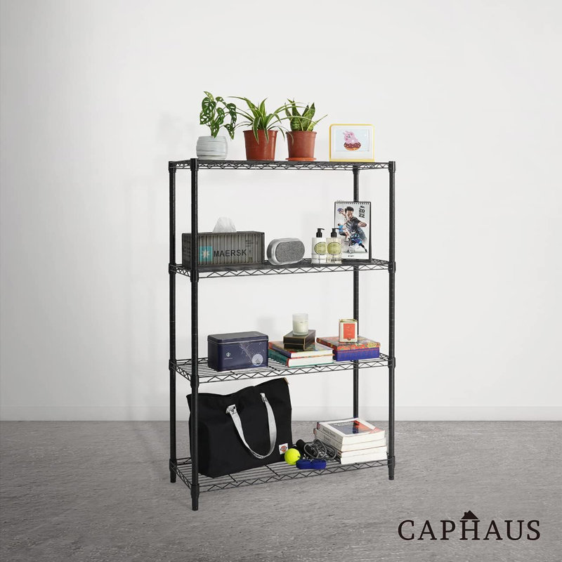 CAPHAUS Adjustable Height Wire Shelving Unit, Wire Rack, 4-Tier Without Wheels, Black | Wayfair